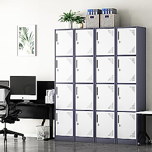 Halamine Employee Lockers, 4 Tiers Metal Locker for Storage, Tall Steel Storage Lockers for Employees, Lockable Lockers for Office, School, Gym, Office (White-Grey)
