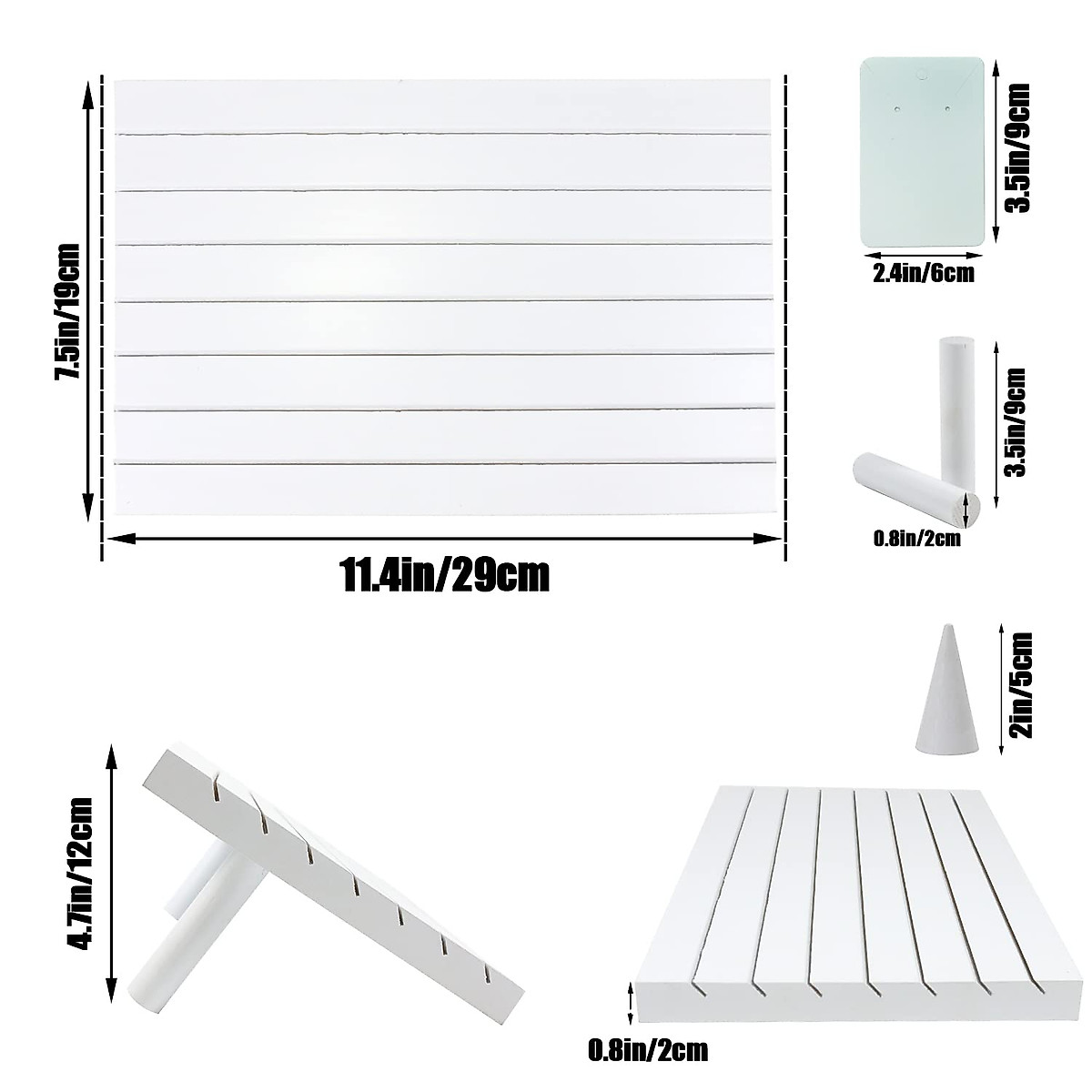 Wooden Earring Display Stands, Portable Earring Display+100 Pcs Earring Display Card+2 Pcs Rings Holder, for Showing Earring, ring, Business Card, Jewelry, Photo(White Color)