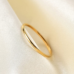 VQYSKO 2PCS 1mm/2mm/3mm14K Gold Filled Rings Stacking Rings for Women Stackable Thin Silver/Gold/Black Ring Plain Statement Band Comfort Fit, Size 3-10 (Gold-1MM-2PCS, 4)