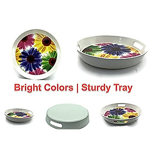 Christmas Serving Tray, Melamine Round Serving Tray Decorative Serving Tray for Tea, Drinks, Fruits in Size 13"/15"+ Free Serving Spoon (Flower-2pcs/set)