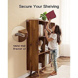 Pipishell 9-Cube Bookshelf, Bookcase with 3 Height-Adjustable Shelves and Solid Legs, Cube Storage Shelf, Modern Freestanding Open Bookshelf for Living Room, Bedroom, Walnut, PIBS04WN