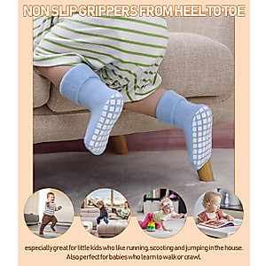 LANLEO Baby Girls Boys Non Slip Socks with Grips Toddler Kids Unisex Warm Thick Cotton Ankle Crew Socks with Grippers 6 Pairs Color A,3-12 Months