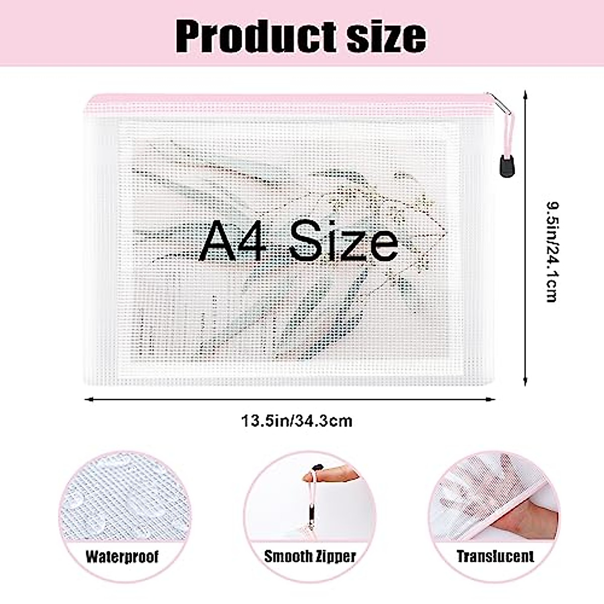 EOOUT 24pcs Zipper Bags Mesh Bags with Zipper, Mesh Zipper Pouch Durable Pouches for Organization Storage, Letter Size/A4 Size, for Travel Organize and Office Supplies