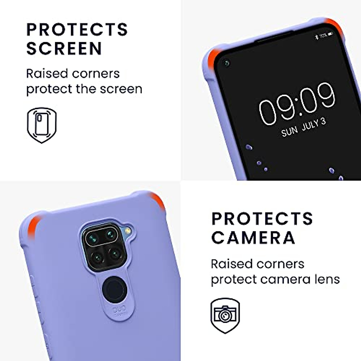 kwmobile Crossbody Case Compatible with Xiaomi Redmi Note 9 Case - TPU Silicone Cover with Strap - Lavender
