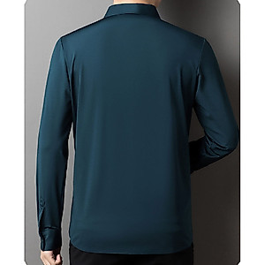 Long Sleeve Stylish Shirts for Men Solid Lightweight Slim Shirts Classic Casual Business Button Down Dress Shirt (Dark Green,3X-Large)