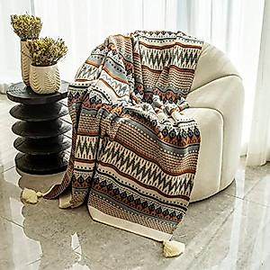 BlossoME Knit Blanket Throws 50”*66” Brown/All Season Boho Throws/Decorative Blanket Throws for Beds, Chairs, Sofas, Couch/Brown Thermal Throw Blankets for Gifts, Beige