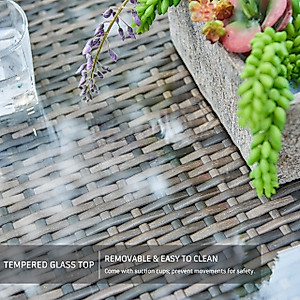 Suntone Patio Furniture Set All Weather Wicker Outdoor Sectional Patio Couch Rattan Patio Sectional with Table and Chairs, 3 Piece Patio Sofa Set, Beige