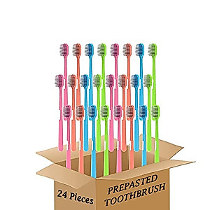 N-amboo Colorful Prepasted toothbrushes Soft Bristles Adult Size Disposable Toothbrush Individual Package Travel Toothbrush (24 Pieces)