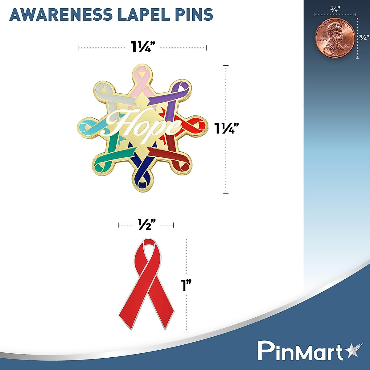 PinMart Awareness Enamel Lapel Pin – Nickel Plated Hope Ribbons Pin – Cancer Prevention Support and Awareness Ribbons – Jewelry Brooch Pin with Secure Clutch Back