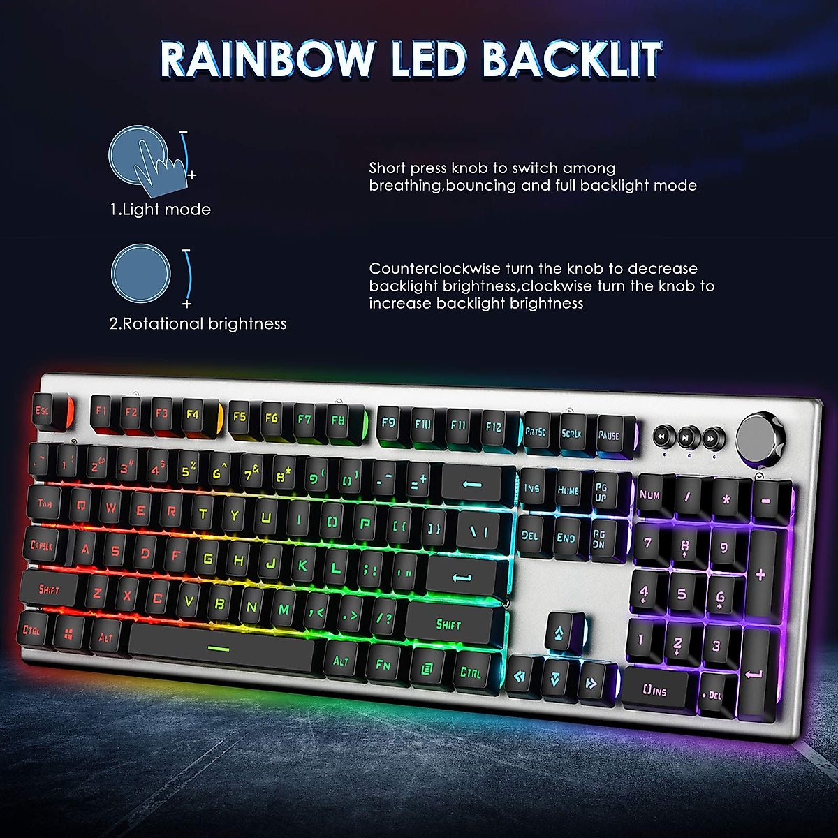 Beastron RGB Backlit Gaming Keyboard with Mouse Combo and Mouse pad, Multimedia Keyboard Knob,Mechanical Feel USB Wired Keyboard for Windows PC