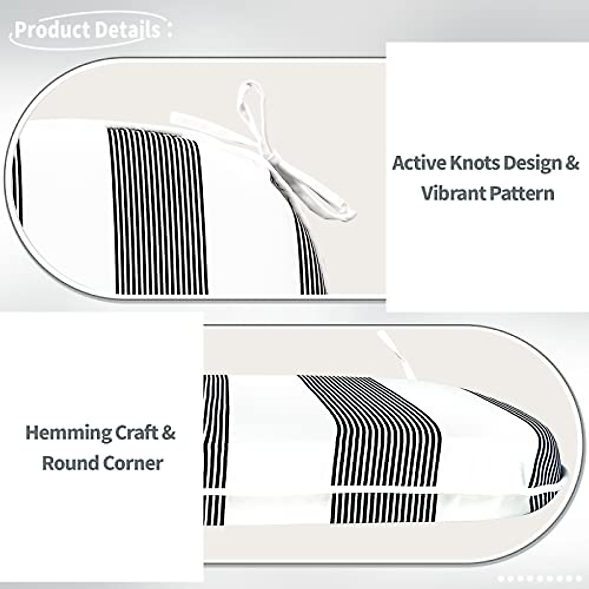 TWLEAR Indoor/Outdoor Chair Cushions 16x17 Inch, Patio Chair Cushions with Ties, All Weather Seat Cushions for Patio Furniture Home Garden Chair Use, Set of 4, Stripe Cabana Black