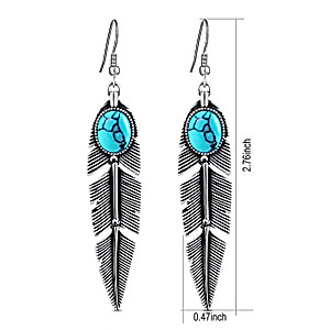 XZP Women's Created-Turquoise Earrings Bohemian Compressed-Turquoise Jewelry Mother Gifts Pendant Metal Tribal Feather Tibetan Dangle Drop Earrings for Women