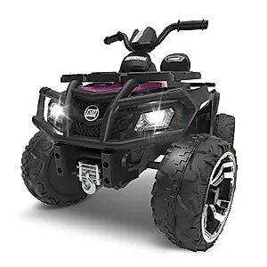 Joywhale 24V 2-Seater Ride on ATV 4WD Quad Powerful 4-Wheeler Electric Car for Big Kids, with 400W Strong Engine, 9AH Large Battery, Metal Suspension, Soft Braking, Music & Bright Headlights, Pink