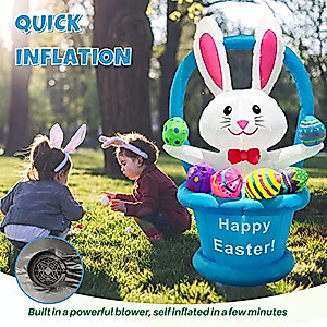 kegemor Inflatable Easter Bunny Blow Up Yard Decorations 6FT Outdoor Rabbit with Egg Basket Cute Giant Tall Built-in LED Lights for Indoor Outside Holiday Party Yard Garden Lawn