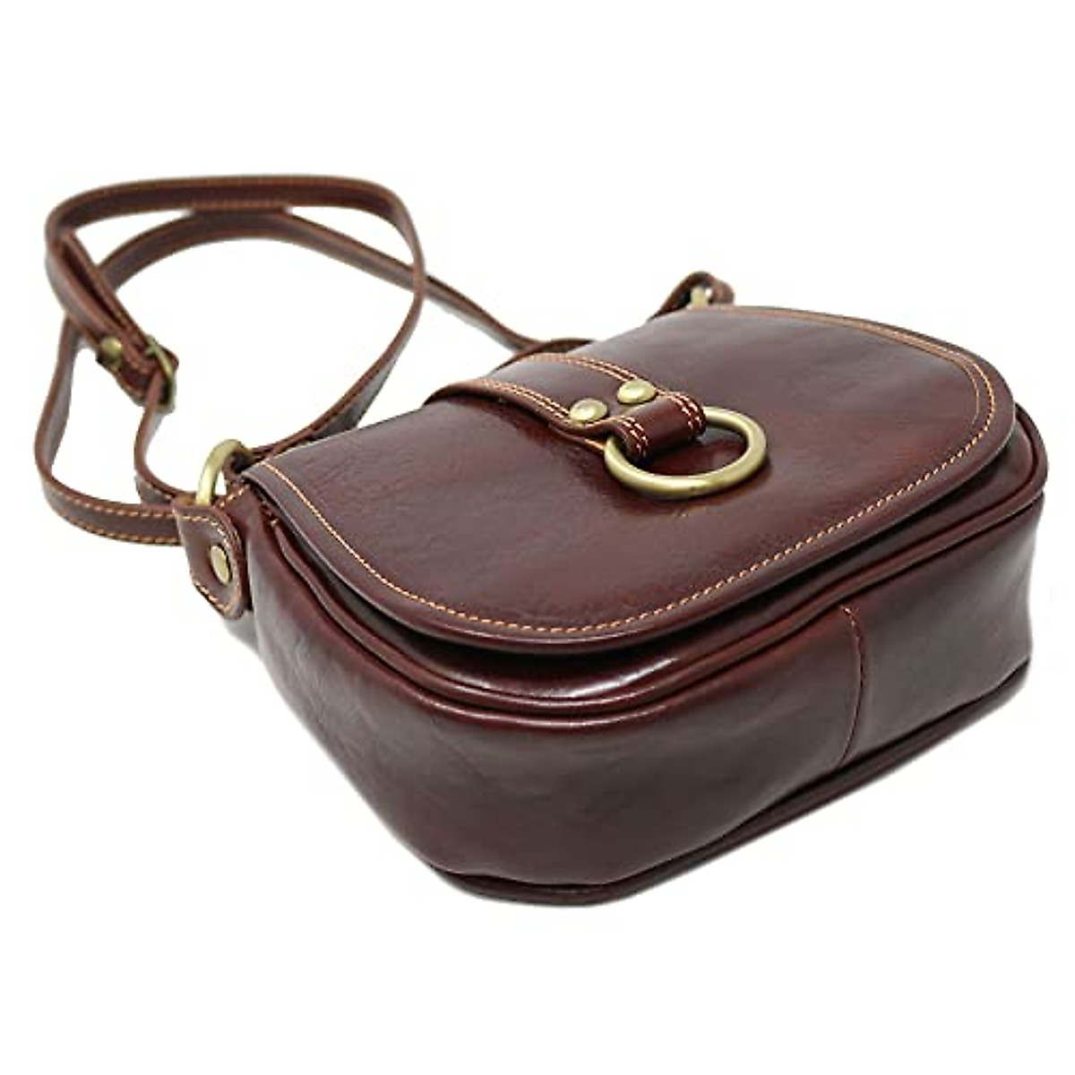 Floto Venezia Women's Saddle Bag Crossbody Shoulder Bag Handbag (Vecchio Brown)