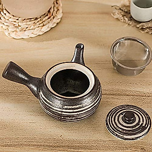 Black Tea Pot Kyusu Tea Maker with Infuser for Loose Tea Ceramic Japanese Teapot with Side Handle 11.8 oz. 350ML for Office,Home, Tea Drinker Gifts