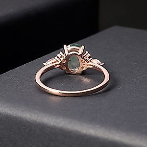 Women Gifts Natural Oval Green Moss Agate Rose Gold Engagement Ring Sterling Silver Women's Gold Rings Moss Agate Jewelry(Size8)