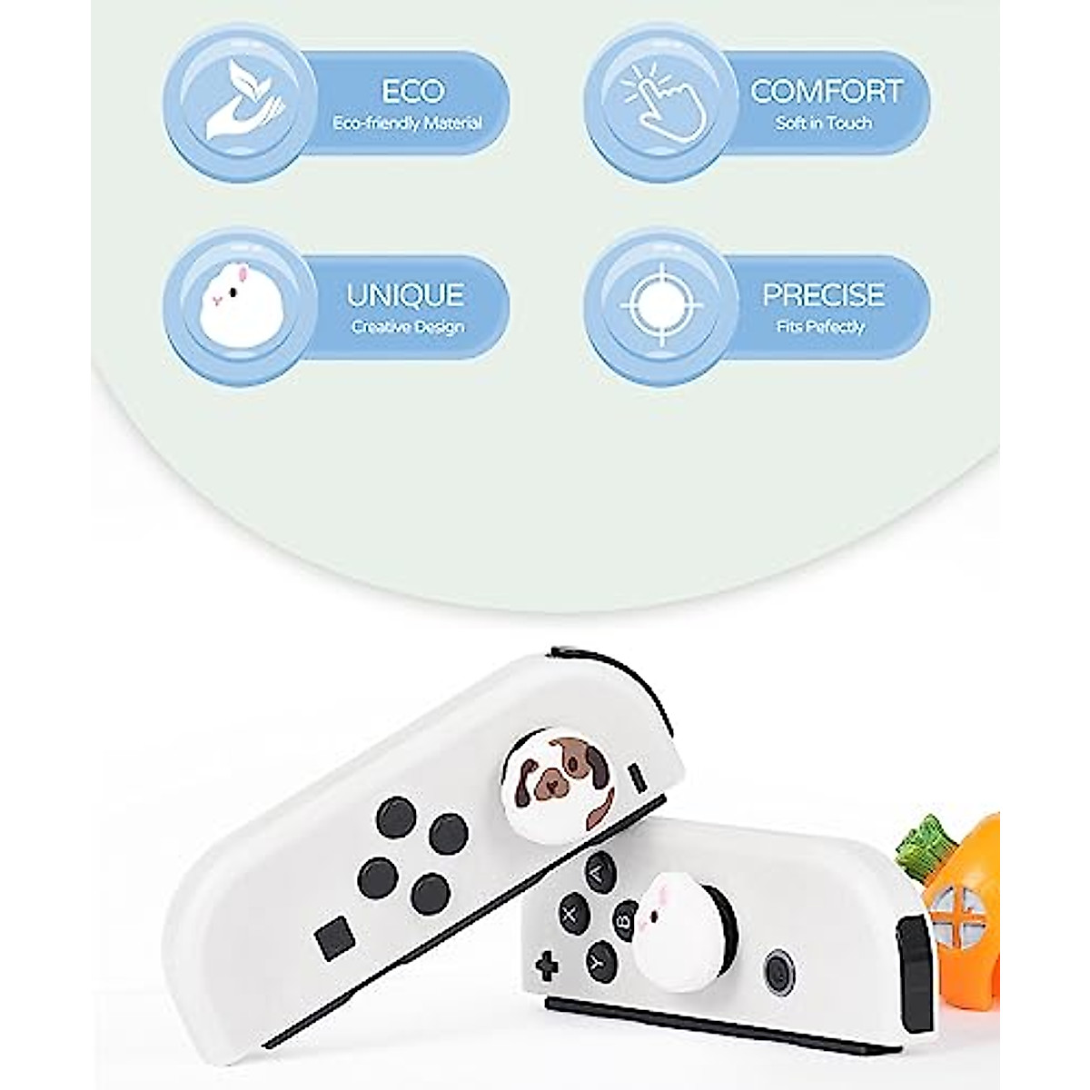 PAWSWORLD Cute Switch Thumb Grips Caps for Switch/Switch Lite/Switch OLED Rabbits Joystick Dust Jacket Silicone Joycon Grip Covers Anti-Scratch 4PCS Switch Button Caps - Fluffy Bunny