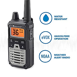 Midland T290VP4 X-TALKER GMRS Long Range Walkie Talkie - Two Way Radio with NOAA Weather Scan + Alert, and 121 Privacy Codes (Black/Silver, 2 Radios)