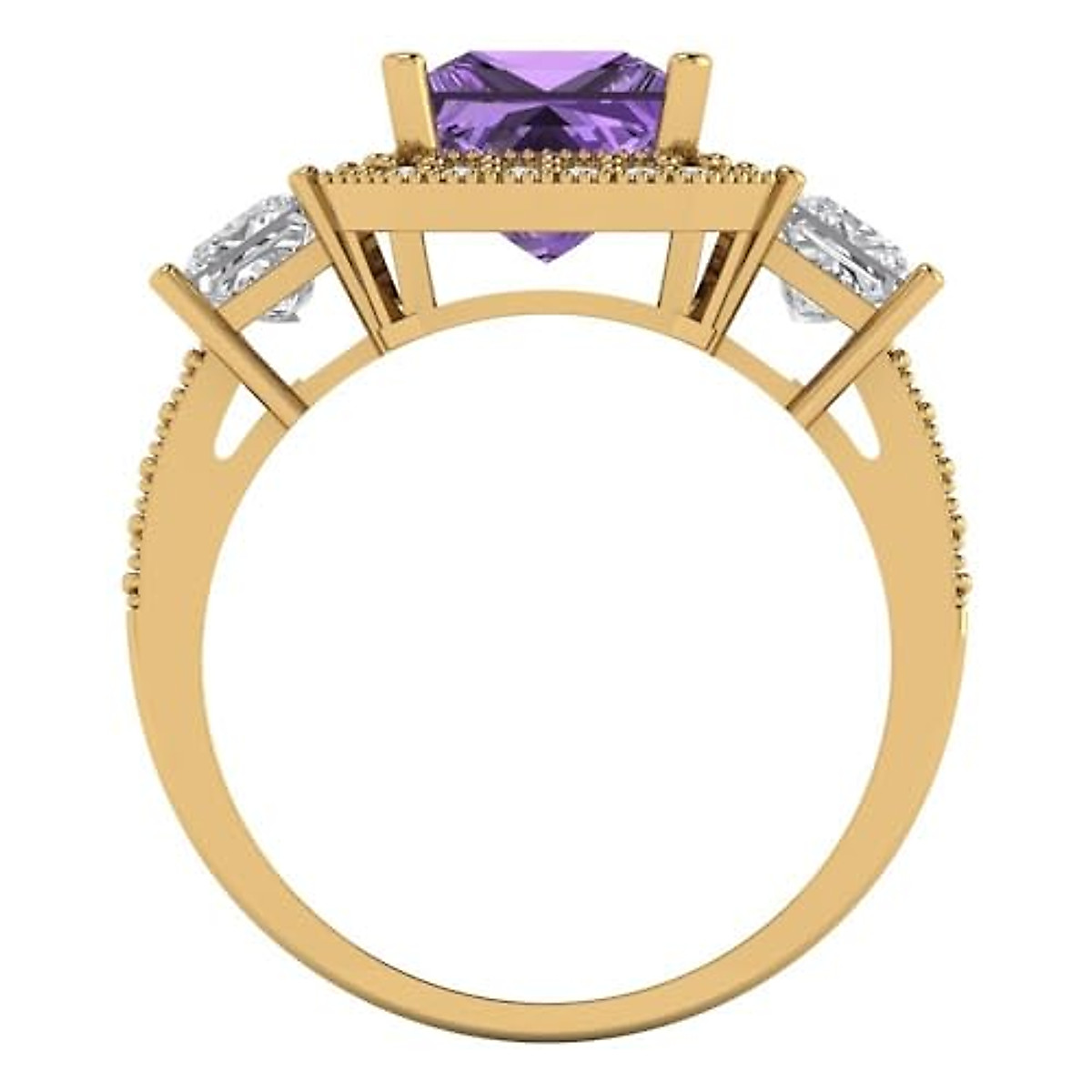 Clara Pucci 2.93 ct Cushion Cut Halo Solitaire 3 stone Accent Created Alexandrite Engagement Anniversary Bridal Ring 18K Yellow Gold 5.75