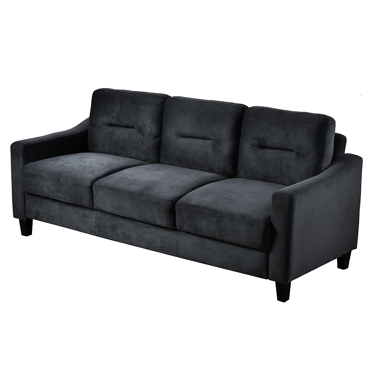 Acosure 3 Seat Comfortable Sectional Sofa with U-Shaped Spring Links and Solid Wood Frame,Velvet Couch,w/Tapered Legs & Straight Arm Design,for Living Room,Bedroom,Office,Black, 77"
