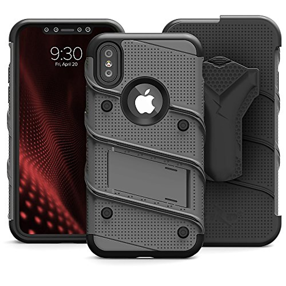 Zizo Bolt Series Compatible with iPhone Xs Max case Military Grade Drop Tested with Tempered Glass Screen Protector Holster Kickstand Gun Metal Gray
