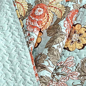 Lush Decor Sydney Floral Leaf Throw Blanket, 50" x 60", Blue & Green