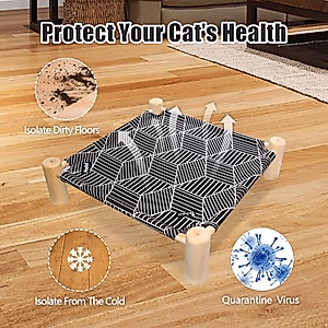 Babyezz Cat/Dog Bed - Wooden Pet Hammock, Elevated Breathable, Detachable Portable Indoor/Outdoor, Suitable for Kitty, Puppy, Bunny & Small Animals (Black Diamond)