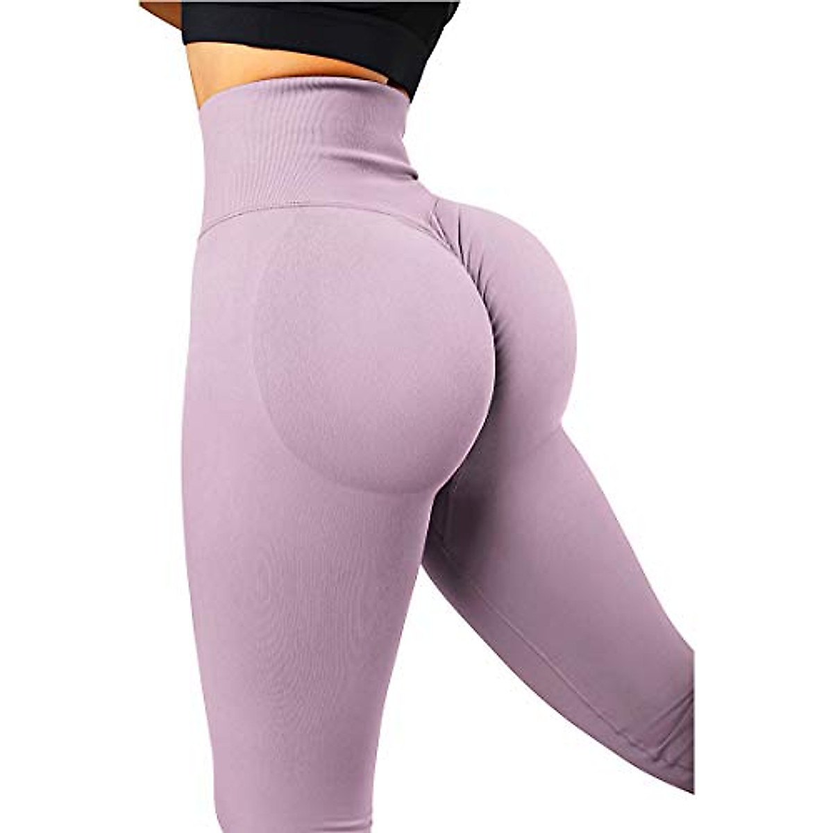 SUUKSESS Scrunch Butt Lifting Seamless Leggings for Women Booty High Waisted Workout Yoga Pants (Light Purple, L)