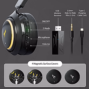 SOMIC Cat Ear Headphones, 2.4G/Bluetooth Wireless Gaming Headset for PS5, PS4, PC with RGB Lights and Retractable Mic, 10Hrs Playtime, 7.1 Surround Sound for Laptop, Smartphone-GS510 Pro - Black