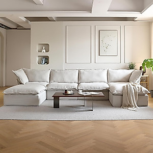 JACH U Shape Couch Sectional for Living Room, Convertible Sectional Sofa, Modern Deep Seat Cloud Couch, Modular Sectional Couch with Ottomans for Living Room, Apartment (4 Seats, 2 Ottomans, Beige)