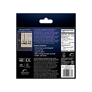 GE LED Light Bulbs, 40 Watt, Soft White, Decorative Bulbs, Clear, Medium Base (4 Pack)
