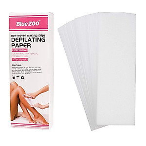 BlueZOO Wax Strips 100Pack Professional Salon Non-Woven Waxing Strip Skin-friendly Depilatory Paper for Facial and Body Hair Removal Women Men Home & Travel Porable, 7.9 x 2.8 Inches