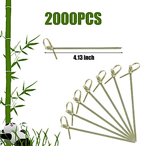Nuogo 1000 Pcs Bamboo Cocktail Picks 4.13 Inch Bamboo Sticks Bamboo Skewers Fruit Toothpicks for Appetizers Handmade Food Picks Cocktail Skewer with Looped Knot for Party Snacks Sandwiches Drinks