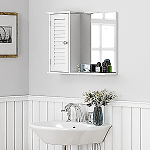 Spirich Home Bathroom Wall Cabinet with Mirror, Wall Mounted Storage Cabinet Over The Toilet, Hanging Medicine Cabinet with A Door, White