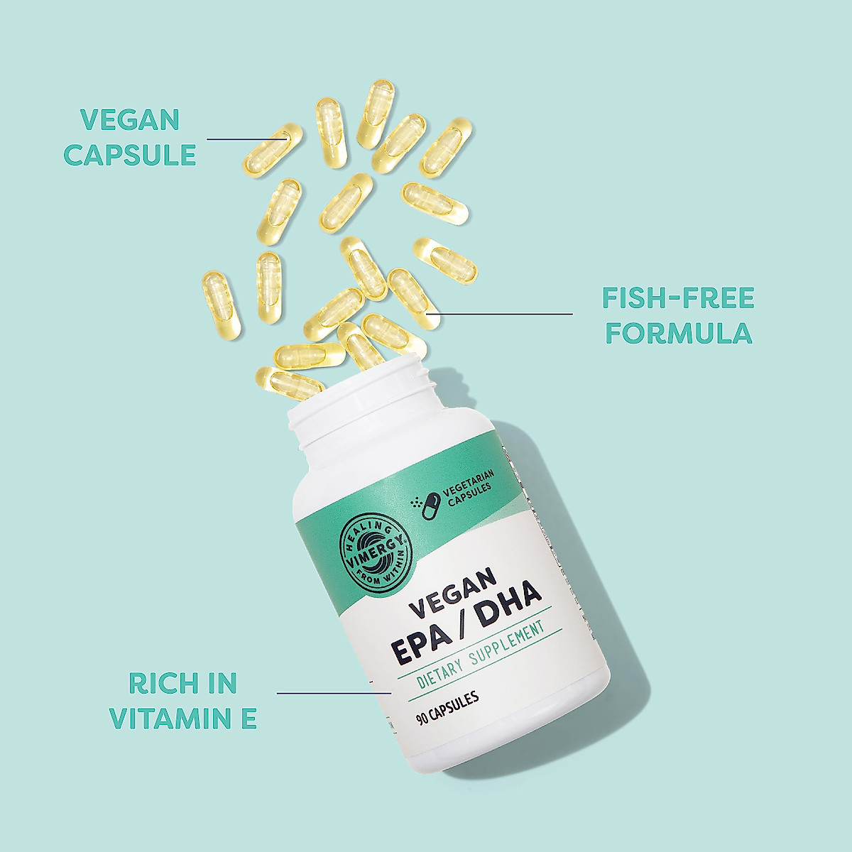 Vimergy Vegan EPA/DHA, 30 Servings –Algal Omega 3 Fatty Acids – Plant Based Fish Oil Alternative with Vitamin E – Supports Heart, Brain & Eye Health - Non-GMO, Gluten-Free, Soy-Free, Paleo (90 count)