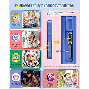 Kids Toy Smartphone, Gifts and Toys for Boys Ages 3-8 Years Old, Fake Play Toy Phone with Music Player Dual Camera Puzzle Games 8GB SD Card Touchscreen, Birthday, Kids Trip Activities