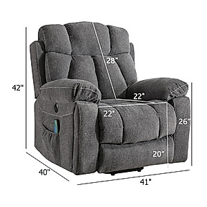 CANMOV Large Power Lift Recliner Chairs with Massage and Heat for Elderly Big People, Heavy Duty Motion Reclining Mechanism-Anti Skid Fabric Recliner Chair with 2 Concealed Cup Holders,Dark Gray