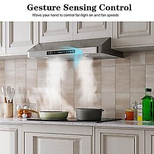 IKTCH 30 Inch Under Cabinet Range Hood, 900 CFM with 4-Speed Gesture Sensing & Touch Control, Stainless Steel Range Hood