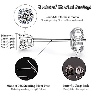 Silver Stud Earrings for Women Men 4 Pairs of Hypoallergenic Small White Gold Plated Cubic Zirconia Cartilage Earrings Jewelry Sets (2mm/3mm/4mm/5mm)