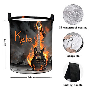 Personalized Laundry Basket Burning Guitar Custom Laundry Hamper Collapsible Clothe Storage Baskets with Knitting Handle