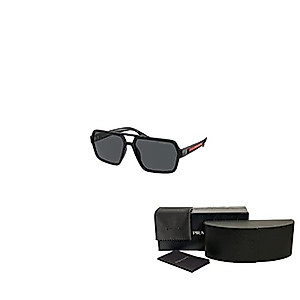 Prada PS01XS 1AB02G 59MM Black/Polarized Dark Grey Rectangle Sunglasses for Men + BUNDLE With Designer iWear Complimentary Eyewear Kit