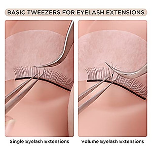 BEYELIAN Eyelash Extension Tweezers, Professional Lash Tweezers for Make Fans Volume Lashes, Curved Tip Stainless Steel Tweezers ST-15