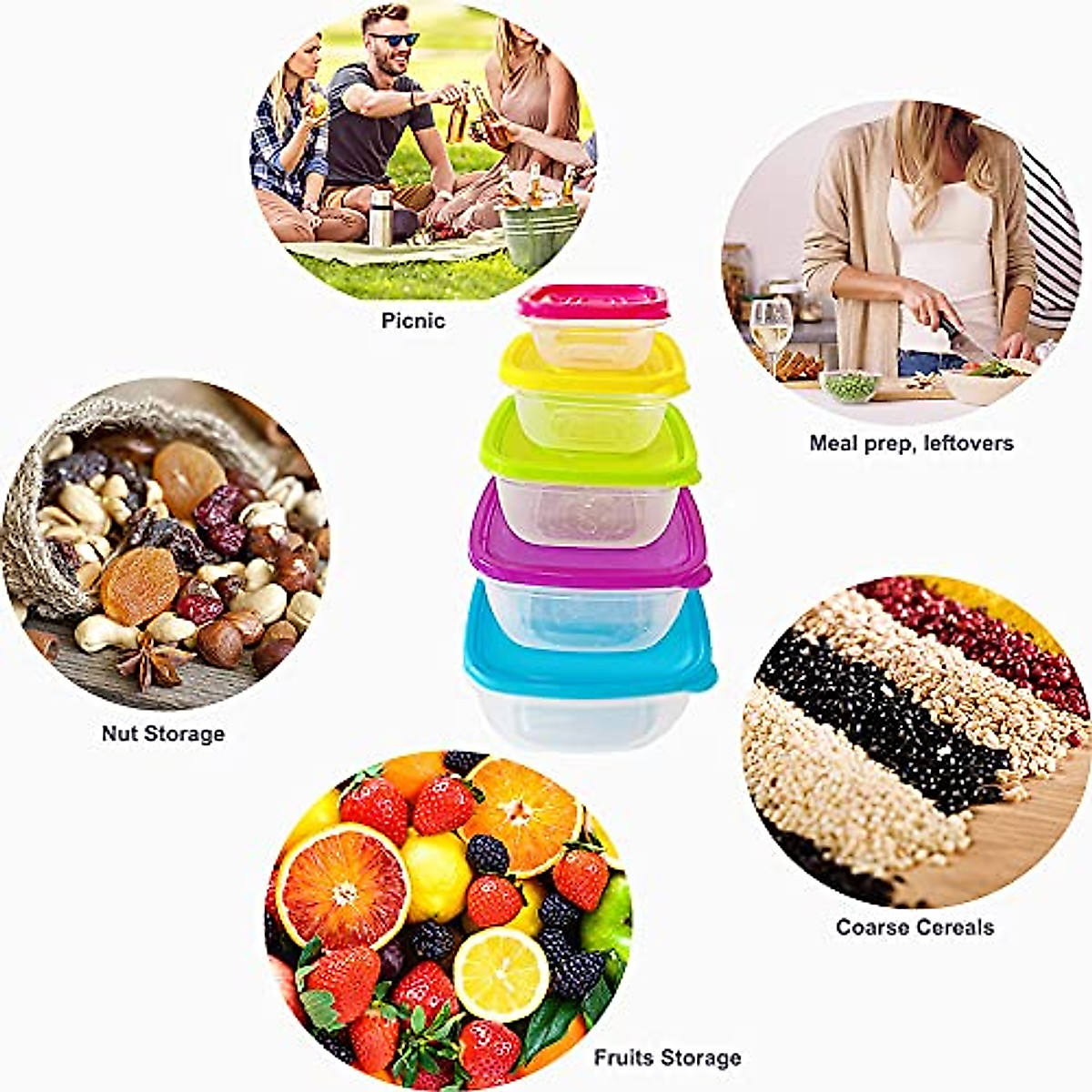 VOYISA Food Storage Container Storage Bowls Kitchen & Pantry Organization Meal Prep Container with Lids, BPA-Free, Freezer, Microwave and Dishwasher Safe (5 Sets Pack )