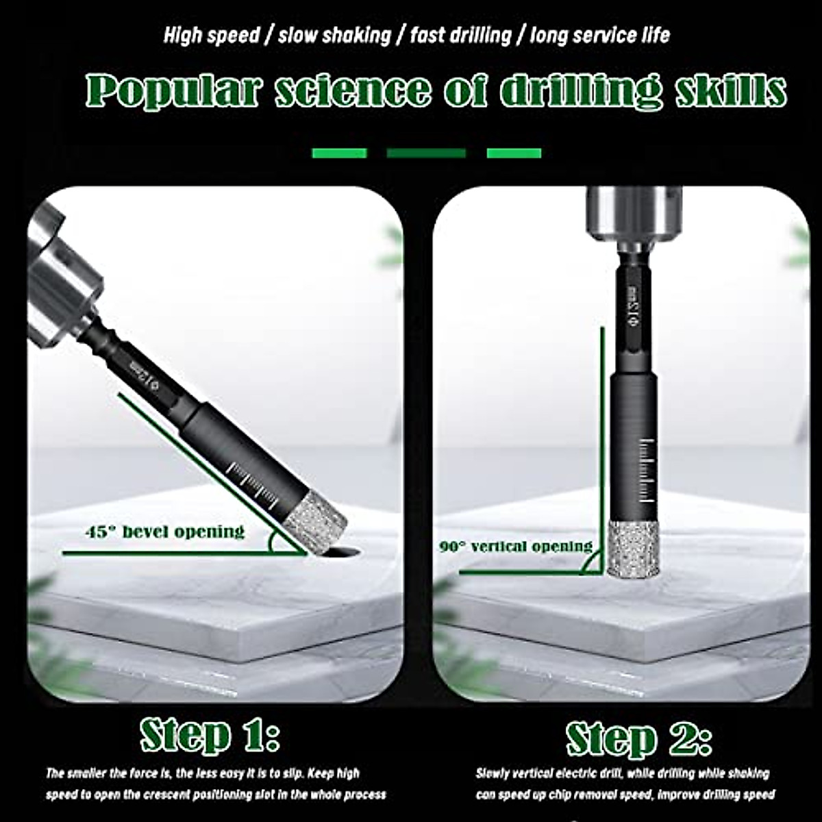 JOERIC 8 PCS Black Dry Diamond Drill Bits Set, Hex Shank Diamond Hole Saw Kit with Storage Bottle, for Granite Marble Tile Ceramic Stone Glass Hard Materials (Not for Wood) with Size 3/16'' to 9/16''