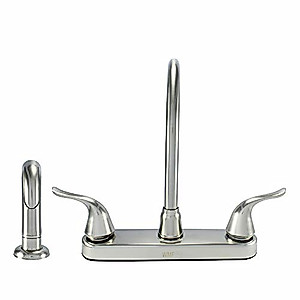 Wasserman 23073124 - RV Kitchen Sink Faucet High Spout Double Handle Washerless with Side Spray