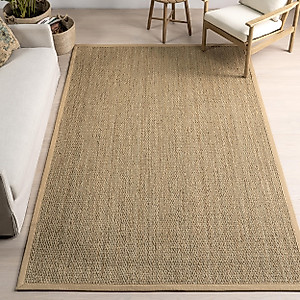 nuLOOM 4x6 Elijah Seagrass Area Rug, Beige, Solid Farmhouse Style, Cotton Bordered, Basketweave, Natural Fiber, For Bedroom, Dining Room, Living Room, Hallway, Office, Kitchen, Entryway