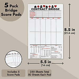 Best Paper Greetings 250 Sheets Contract Bridge Score Pads and Tallies, Game Scoring Cards Supplies, Large Print with Trick Values (5 Notepads)