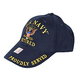 MWS U.S Navy Retired Proudly Served Navy Blue Embroidered Cap Hat