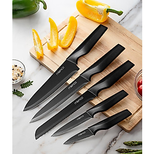 Kitchen Knife Set with Block and Sharpener 16 Pcs German Stainless Steel Knife Block Set with Cutting Board, Finger Protector for Cutting Food and Knife Sharpener Knives Set for Kitchen